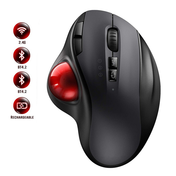 Wireless Thumb-Operated Trackball Mouse, 2.4G USB Bluetooth Ergonomic ...