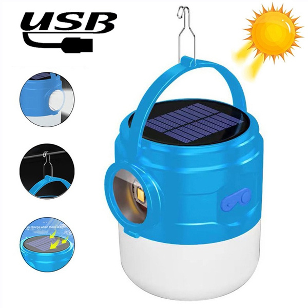 Portable Solar Power Camping Light USB Rechargeable Flashlight Tent ...