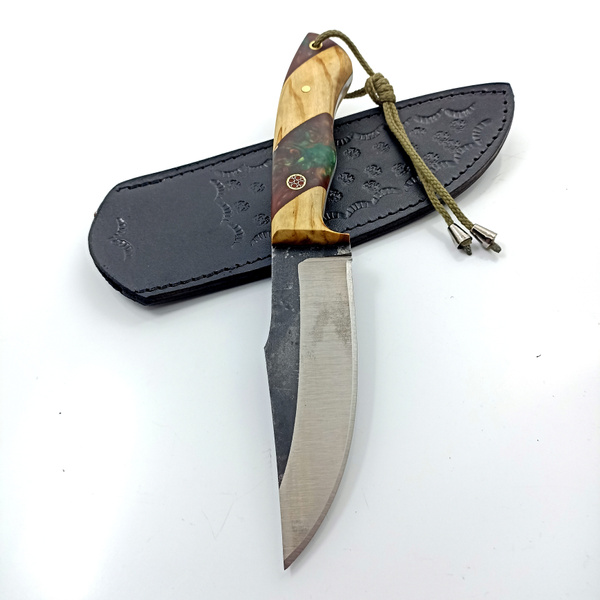 Epoxy Handle Custom Engraved Knife with Leather Sheath-Handmade ...