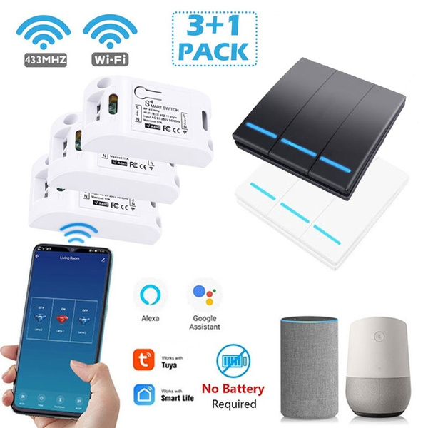 3+1 Pack WiFi 433Mhz RF Smart Wall Switch Wireless Remote Control Wall ...
