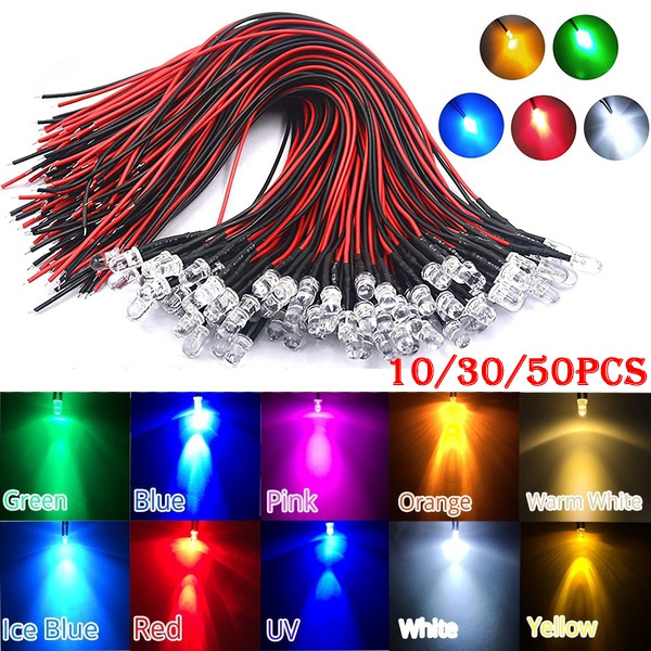 50/30/10pcs LED Ambient Light 12V 5mm Pre Wired Led Light Emitting ...