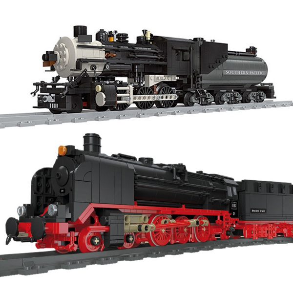 City Traffic Retro Steam Train Railway Rails Model Building Blocks ...