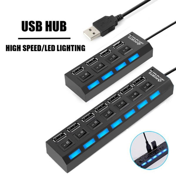 High Speed 7 Ports / 4 Port LED USB 2.0 Adapter Hub Multi-Port Socket Powered ON/OFF Switch ...