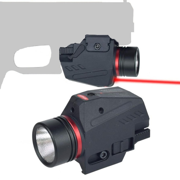 LED Flashlight Red Tactical Laser Sight For 20mm Rail Mini Glock Pistol ...