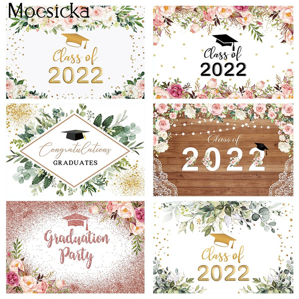 Class of 2022 Party Backdrop Decorations Watercolor Flowers Green ...