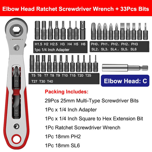 34Pcs Mini Ratchet Screwdriver Wrench Set 90 Degree Right Angle Offset ...