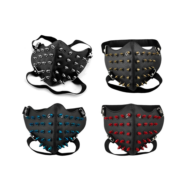 Gothic Biker Full Rivet Studded Half Masquerade Mask Metal Spike ...