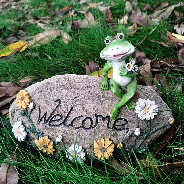 Resin Welcome Sign for Garden outdoor Cartoon Frog Welcome board ...