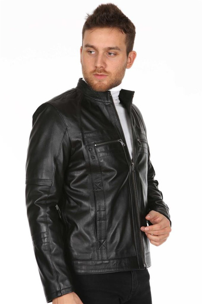 genuine leather men's jacket sport model original lambskin black colour ...