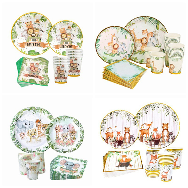 Jungle Animals Disposable Tableware Set Wild One Year Birthday Kids Boy ...