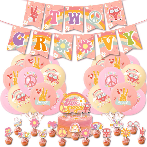 Hippie Groovy Bohemian Happy Birthday Party Decoration Banners Cake ...