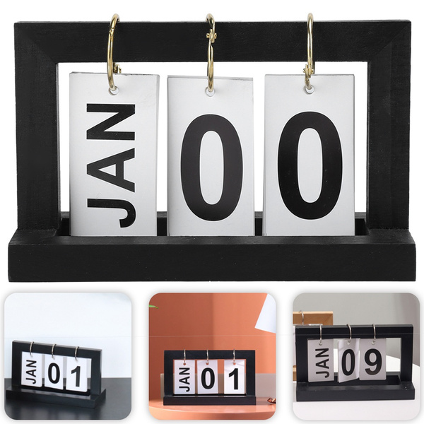 Wooden Perpetual Desk Calendar Desk Office Decor Reusable Flip Chart ...