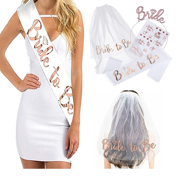 Bride To Be Veil Satin Sash Hiarband Tattoo Stickers Set for Bridal ...