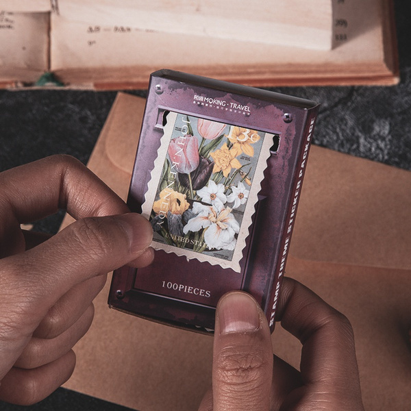 100 Sheets/lot Little Postman Series Stamp Theme Creative Boxed Sticker ...