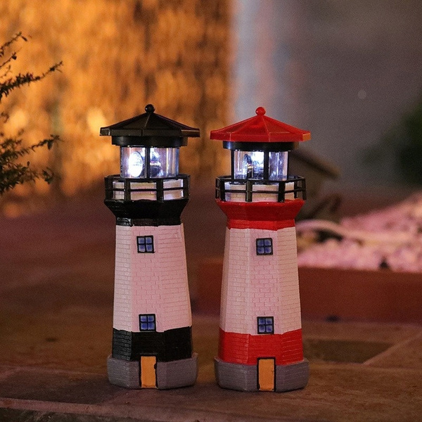 New Solar Powered Lighthouse LED Rotating Statue Garden Yard Patio ...