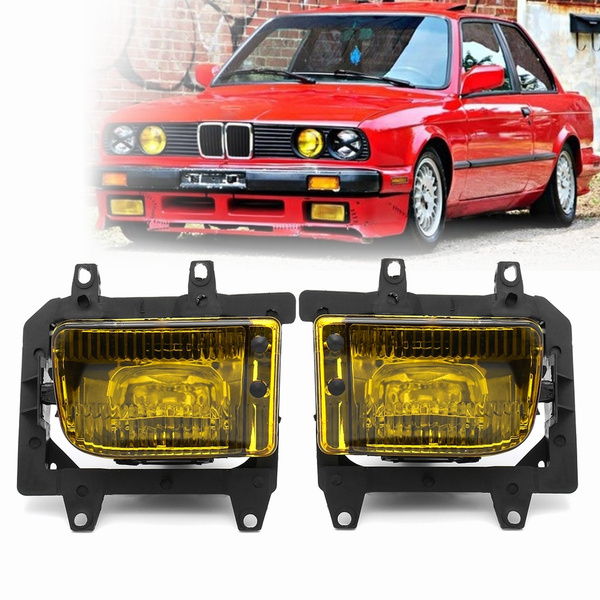 Pair Front Bumper Fog Lights Yellow Lens For BMW E30 3-Series Sedan 85 ...