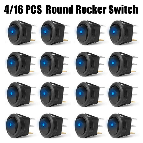4/16 Pcs Car Round Rocker Switch 12V 20A Rocker Toggle Switch ON Off ...