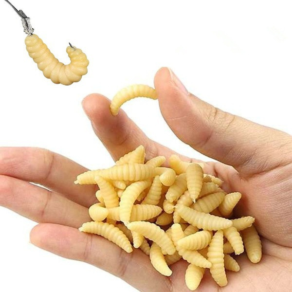 200/100/50 pcs Soft Lure Silicone Bait 2cm Maggot Grub Carp Fishing Soft Fishing Lure Hook Smell ...