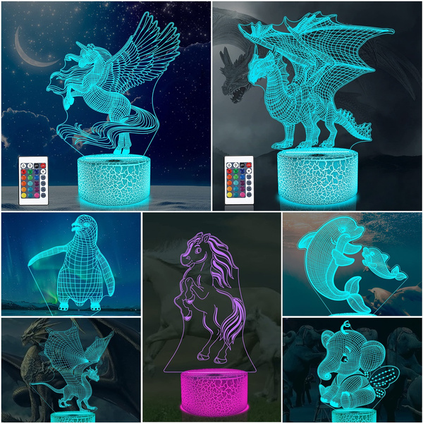 New Drogon Elephant Unicorn Dragon Dolphin Horse Penguin Night Light 3D ...