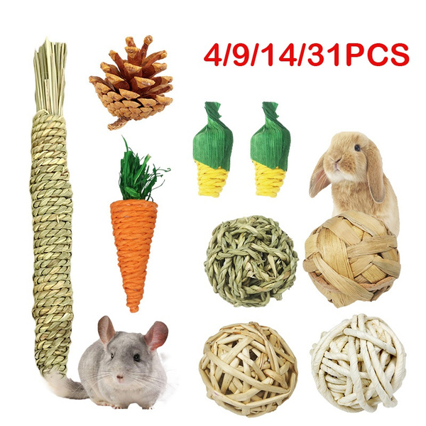 4/9/14/31PCS Rabbit Chewing Toys Molar Toys Natural Hay Sticks Hamster ...