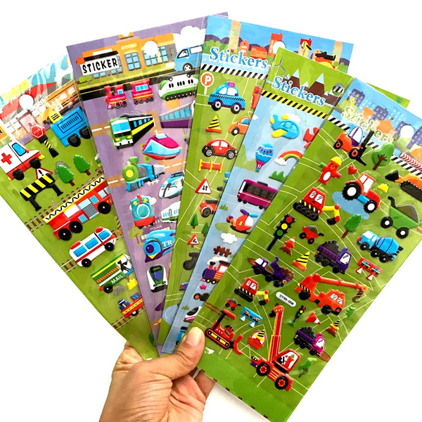 1 Sheets Cartoon Traffic 3D Stickers Train Cars Airplanes for Kids ...