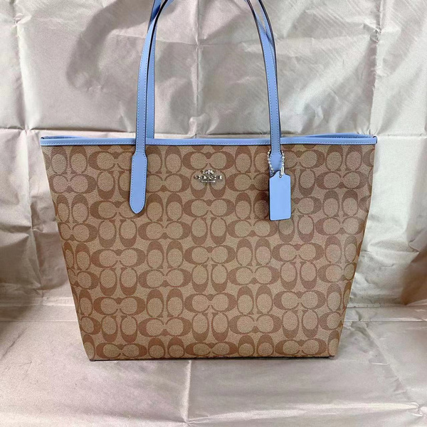 Coach 5696 City Tote In Signature Canvas In Khaki/Marble Blue | Wish