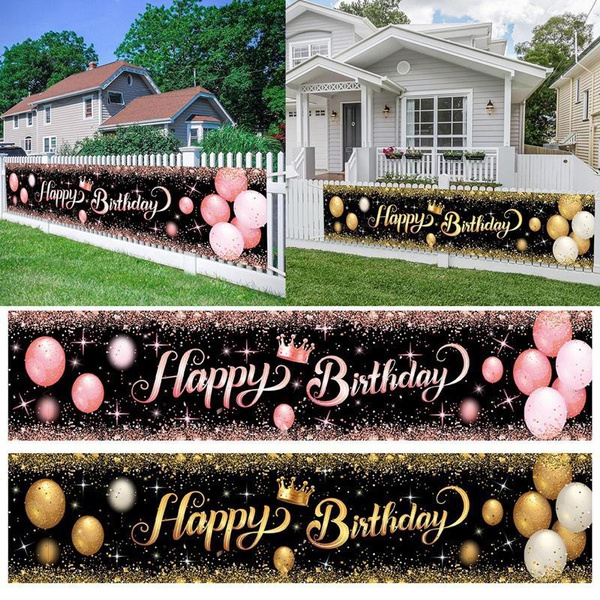 Happy Birthday Banners Sign Black Gold Birthday Backdrop Outdoor ...