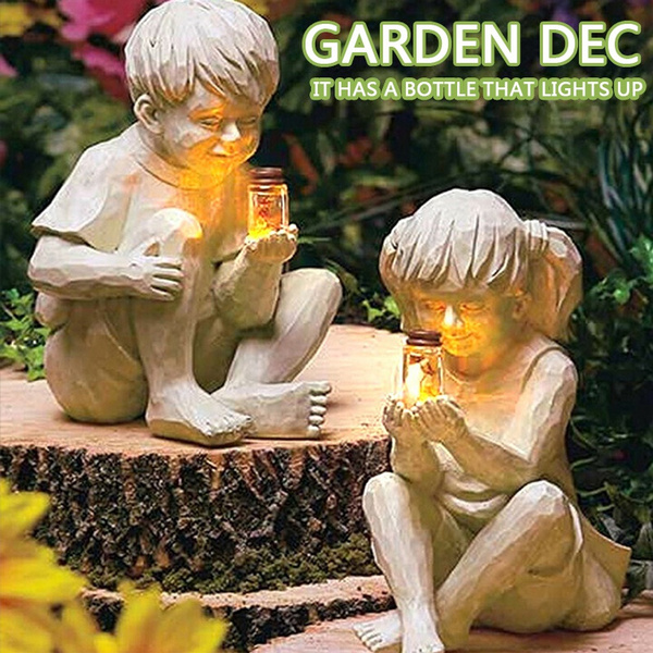 Resin Crafts Kids With Solar Fireflies Garden Statue Resin Jar Little ...