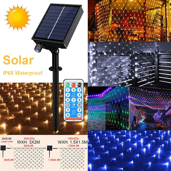 Solar Power Remote Control 1.5x1.5M / 3x2M LED Net Lights Outdoor ...