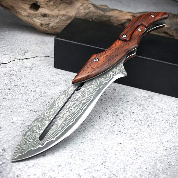 67 Layers VG10 Damascus Steel Mechanical Folding Tactical Hunting Knife ...