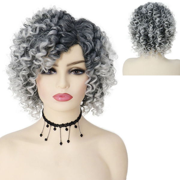 Ombre Grey Wigs Short Curly Loose Hair Halloween Costume for Women Grey ...