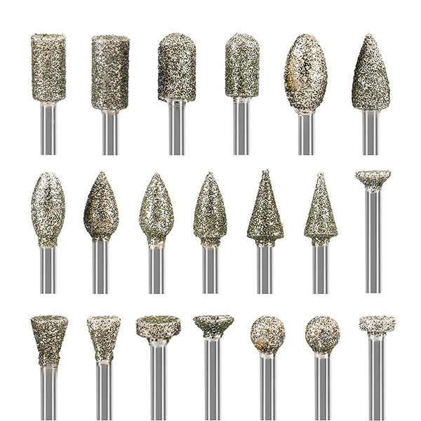 20Pcs Diamond Burr Set 60 Grit Diamond Coated Rotary Grinding Burrs ...