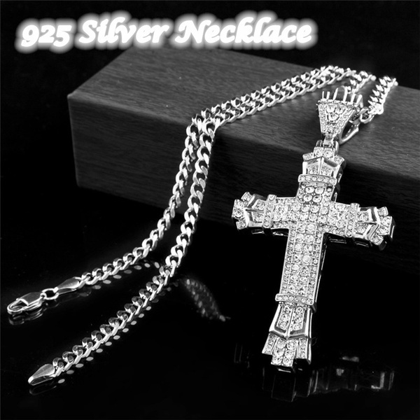 Men's Fashion accessories 925 Silver / Gold DIAMOND Cross Pendant ...