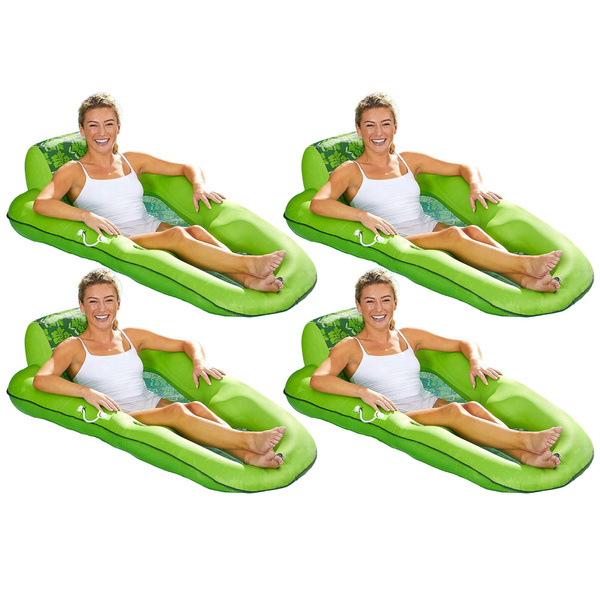 Aqua Leisure Luxury Water Recliner Pool Floats w/ Headrest, Lime Floral ...
