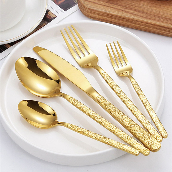 30 Pcs Luxury Golden Cutlery Set Dinnerware Set Tableware Black Dinner ...