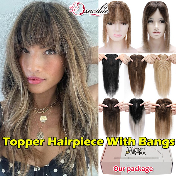 New Package Women Clip In Human Hair Topper Hairpiece With Bangs Silky ...