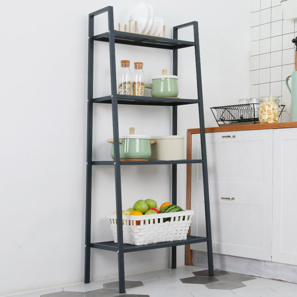 4-Tier Ladder Bookshelf Organizer Leaning Wall Shelf Free Standing ...