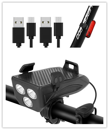 Multi-functional Bike Light, 3LED USB Rechargeable 4000mAh Headlight ...