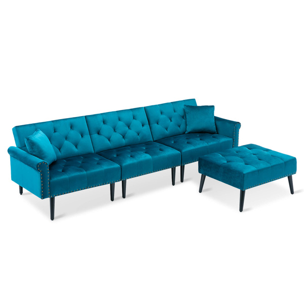 Ivinta Convertible Velvet Sofa Couch, Sectional Sofa with Ottoman, Mid ...