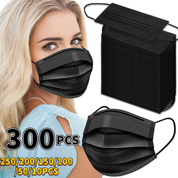 300/250/200/150/100/50/10PCS Pcs Black Masks Disposable Face Mask 3 ...