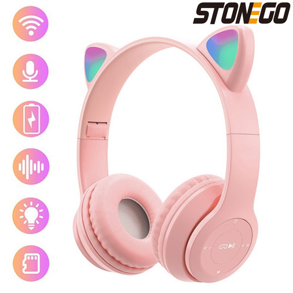 STONEGO Pack of 1 Cute Cat Ears Glow Headset With Mic Foldable ...