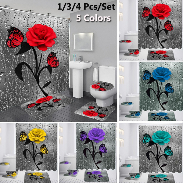 Classic Printed Butterfly Rose Pattern Bathroom Decor 3D Printed ...