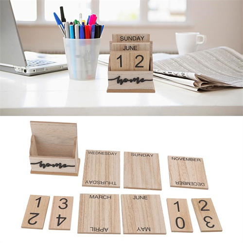 Vintage Wood Desktop Block Perpetual Calendar, Wooden Tiles Month, Date ...