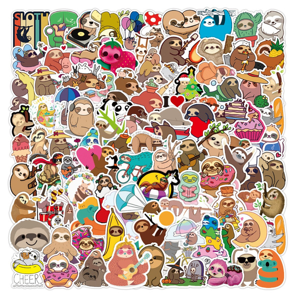 50/100pcs Cute Cartoon Animal Sloth Stickers For Kids Waterproof ...