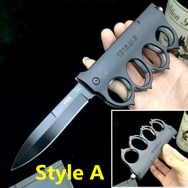 NEW 1918 Brass Knuckle Knife Assisted Opening Hidden Knuckle Handle ...