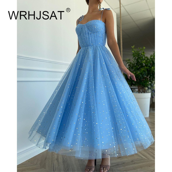 WRHJSAT Formal Party Gowns Fairy Blue Princess Prom Dresses Sparkly ...