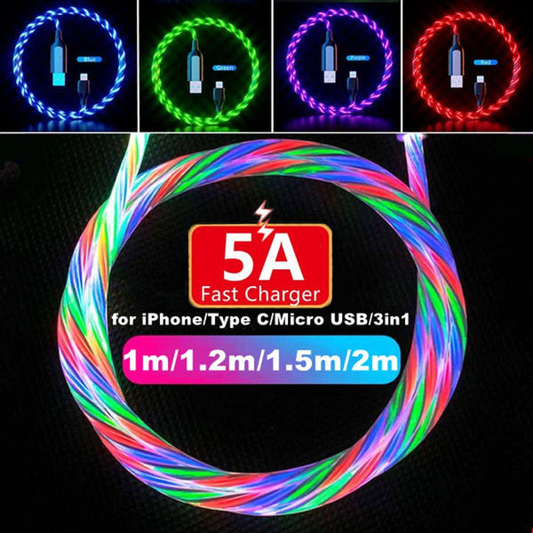USB Cable LED Streaming Phone Charging Cable for iPhone/Type C/Android ...