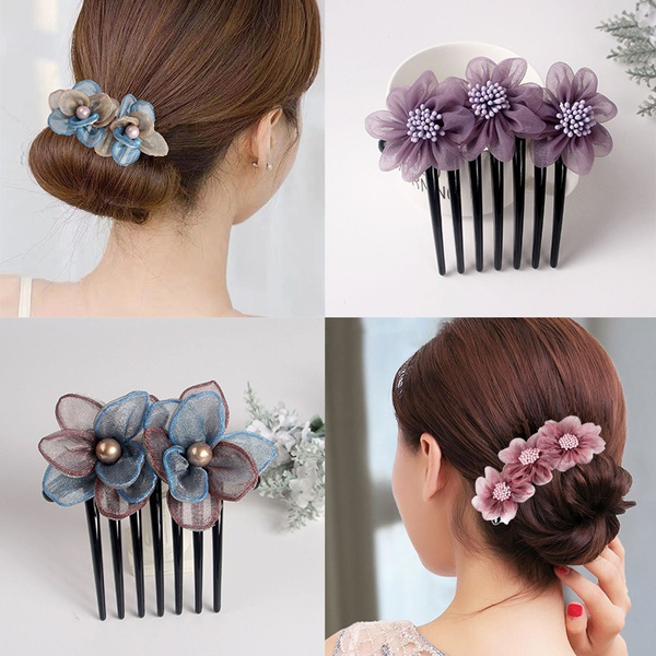 Simple flower silk thread inserted comb adult women's seven tooth ...