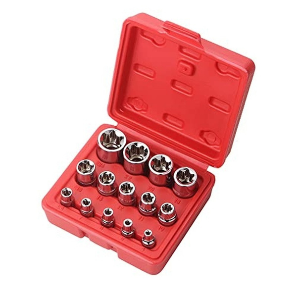 14Pcs E-Torx Star Socket Set with Case, 1/4, 3/8, 1/2 in. Drive Female ...