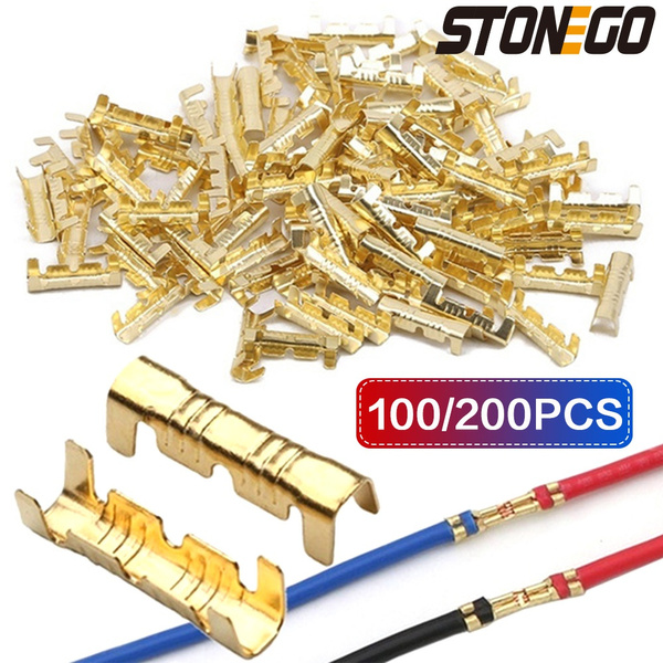 STONEGO 100/200Pcs U-shaped Car Brass Copper Crimp Electrical Connector ...